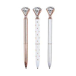 3 Pcs Rose Gold Pen with Big Diamond/Crystal ，Metal Ballpoint Pen，Rose Gold/Silver Office Supplies，Black Ink (3pcs)