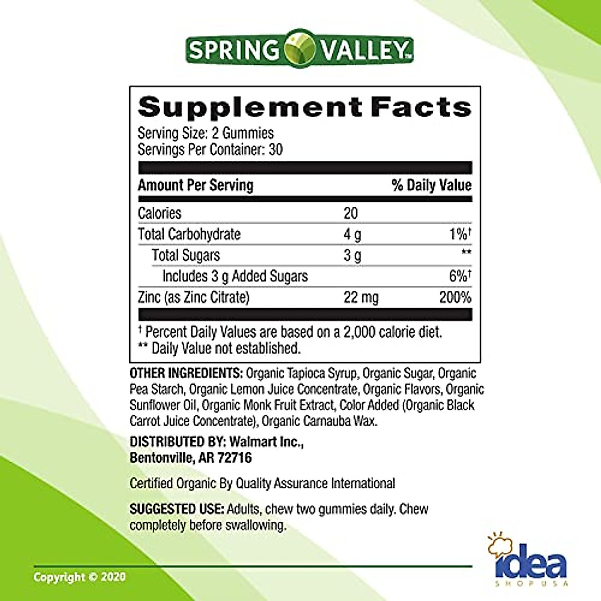 Zinc Adult Organic Vegetarian Gummy, Optimal Immune System Support, 22mg, 60ct Bundle With Exclusive "Vitamins & Minerals A To Z" - Better Idea Guide (2 Items)