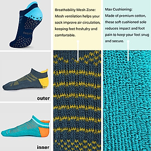 Hylaea Womens & Mens Non Slip Gripper Socks with Cushion for Yoga Pilates Barre Home Hospital Socks Dark Blue Green Small Medium