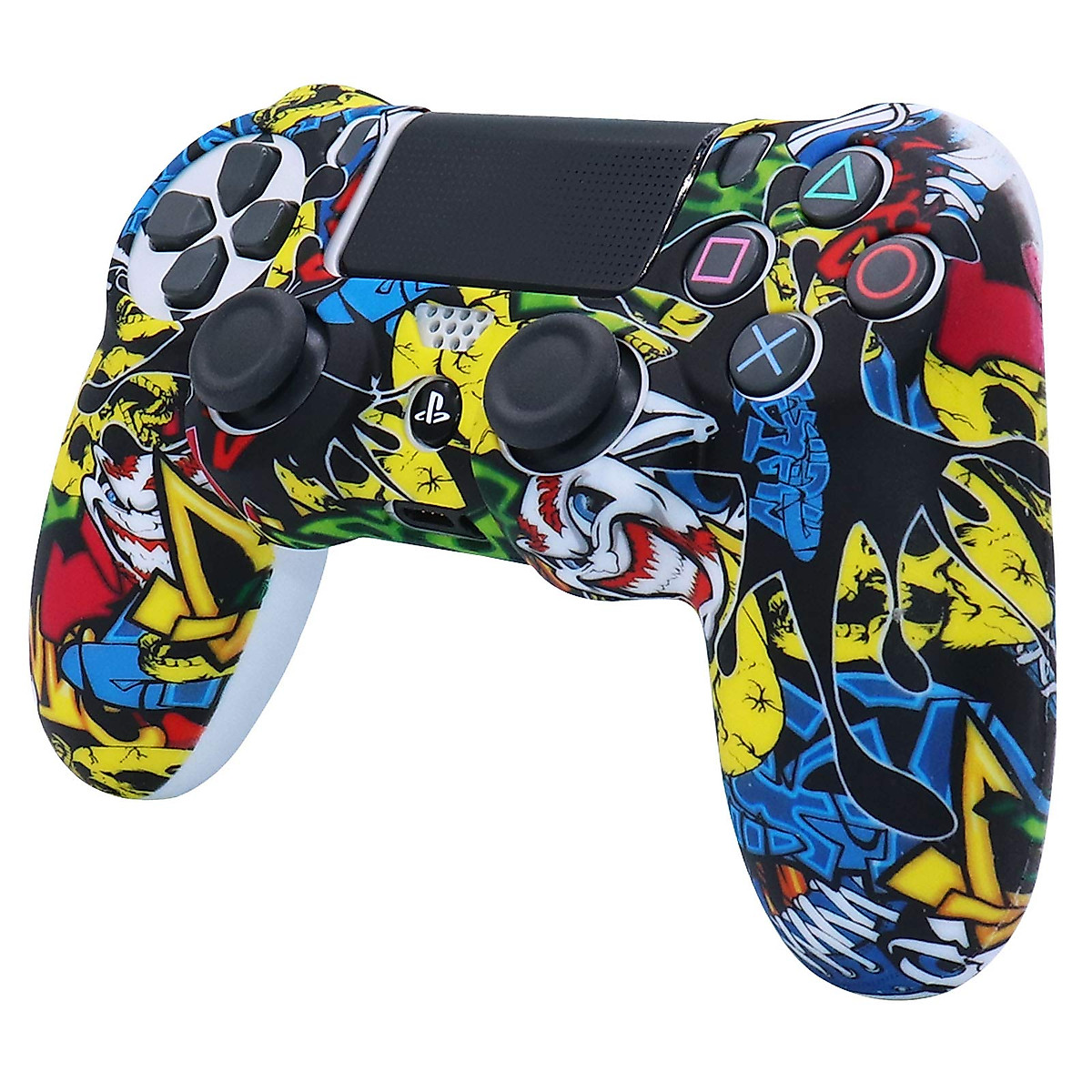 Transfer Printing Anime Silicone Cover Skin Case For Sony PS4/Slim /Pro Dualshock 4 Controller ,Soft Anti Slip Camouflage Silicone cover with thumb grip cap accessories x 10 (Monster spray painting)