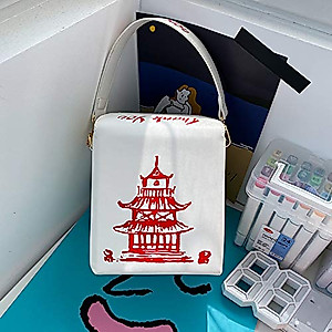 Oweisong Women Novelty Chinese Takeout Purse Tower Print Crossody Shoulder Bag Box Totes with Comfortable Chain Strap
