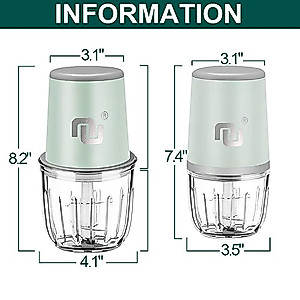 Portable Cordless Electric Baby Food Processor/Mini Food Chopper Rechargeable 150W/1200mAh 2 Glass Cups 10oz/20oz Containers for Vegetable/Fruit/Meat, Baby Foods Container with Silicone Baby Spoon for Dicing, Mincing and Puree (2 cups included）