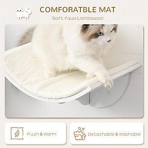 PawHut Wood Wall-Mounted Cat Shelves, Curved Kitten Bed Cat Perch Climber with Fleece Top, 16.25" x 11" x 8.25", White