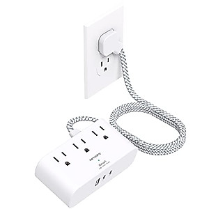 Flat Plug Power Strip, 6 Ft Ultra Thin Flat Extension Cord, 3 Outlets 3 USB Ports(2 USB C) Multi Plug Outlet Extender with No Surge Protector for Cruise Ship, Travel, Dorm Room Essentials