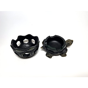 KiwiKols Large Turtle Ashtray - Cigar Use - Dark Green Resin - Discrete Decoration - Smoker Enthusiast - Cigarettes - Smokeless & Windproof - Outdoor Patio Ashtray