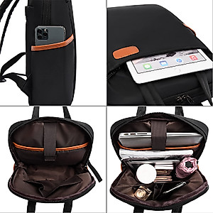 E-Tree Travel Laptop Backpack Women, 15.6 Inch, Slim Lightweigh Casual Computer Daypack Work College School Bag Bookbag Girls Purse (Black)