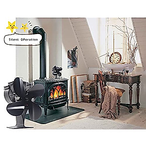HEUNGBERANT Wood Burning Stove Fan Heat Powered Fireplace Fan for WoodLog BurnerFireplace, Black… (4 blades)