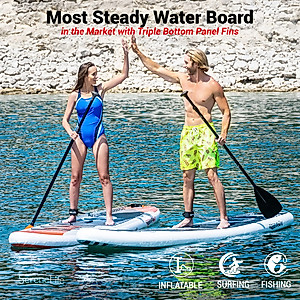 SereneLife Stand up Paddle Board Inflatable - Non-Slip SUP Paddle Board Paddle, Pump, Leash, and Accessories - Fun Water inflatable paddle board for Adults and Youth with Wide Stable Design