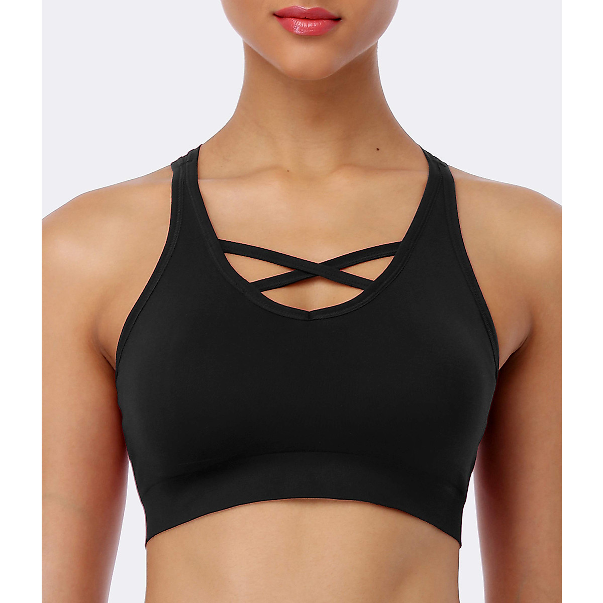 ANGOOL Strappy Sports Bras for Women - Medium Support Wirefree Yoga Bra Activewear 3 Pack