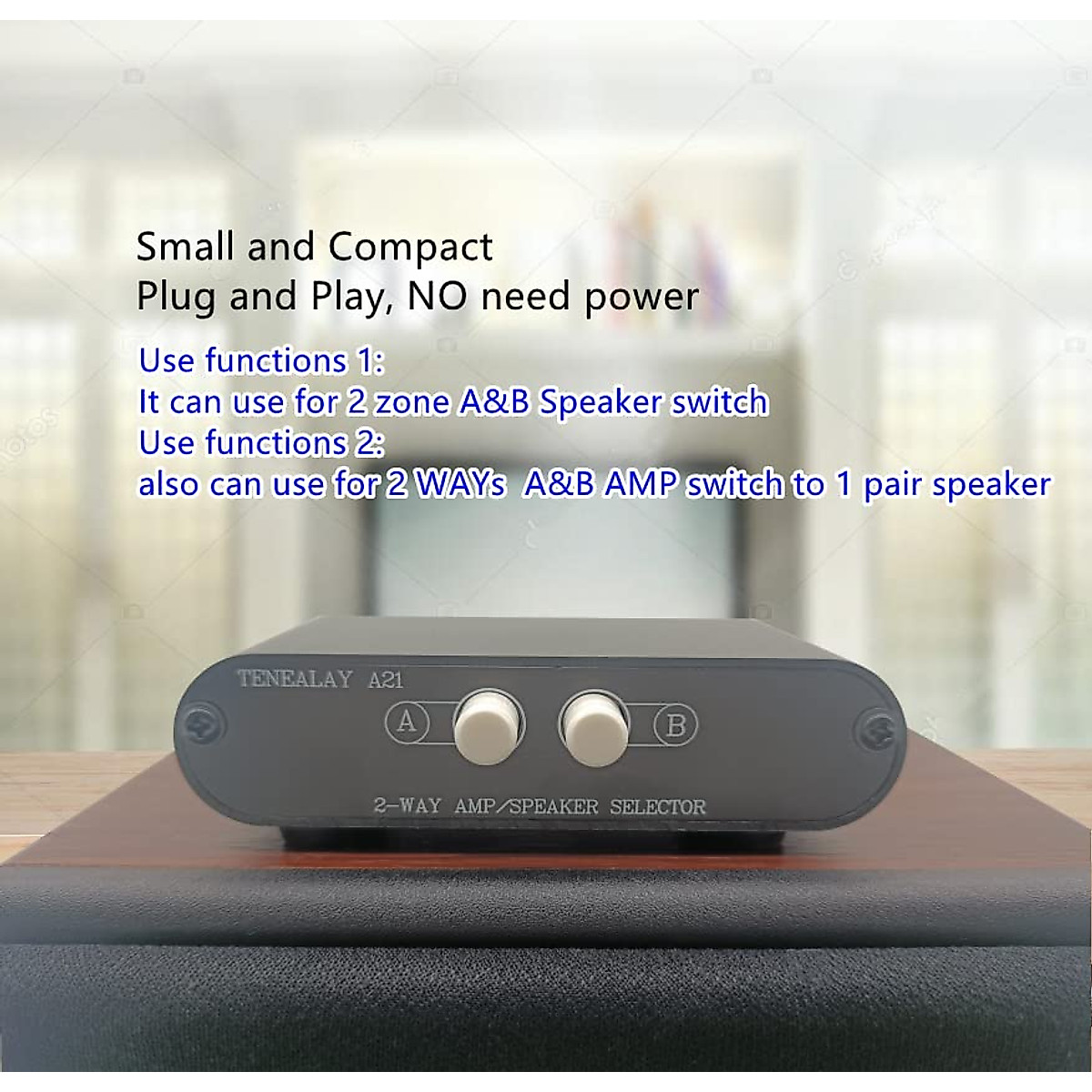 TENEALAY 2-Way Stereo Amplifier Speaker Selector, AB Speaker Switch 2 Zone Distribution, Amp Switcher Box, SPK Controller A21