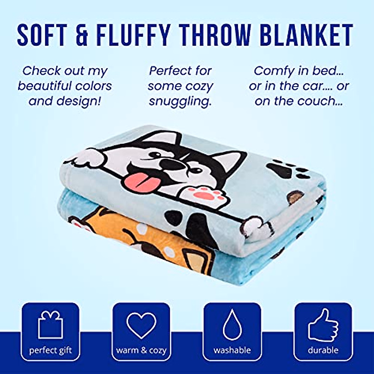 Dog Throw Blanket, Super-Soft Adorable Extra-Large Puppy Blanket for Women, Men, Teens, Kids, Dogs and Dog Lovers, Fleece Dog Print Blanket (50in x 60in) Warm and Cozy Throw for Bed Couch or Sofa