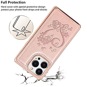 iCoverCase for iPhone 13 Pro Phone Case with Card Holder, iPhone 13 Pro Wallet Case for Women with Strap, RFID Blocking Embossed Leather Kickstand Case for iPhone 13 Pro 6.1 Inch (Heart Rose Gold)