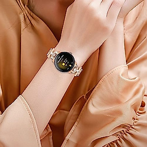 MVRYCE Compatible With Google Pixel 2022 WatchBand, Stainless Steel Watchband Bling Rhinestone Replacement Bracelet Adjustable Bands for Google Pixel SmartWatch 2022 Released (Rose Gold)