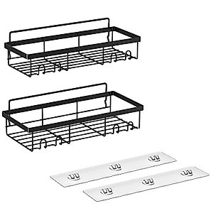 Pasotim Shower Shelf Organizer Rack(2Pack), Bathroom Accessories Basket Shelves with Hooks, Wall Mount Shower Storage