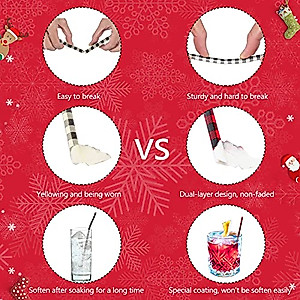 Whaline 100Pcs Christmas Straws Disposable Paper Straws White Red Black Buffalo Plaid Drinking Straws Well Crafted Holiday Straws for Xmas New Year Wedding Birthday Farmhouse Party Supplies