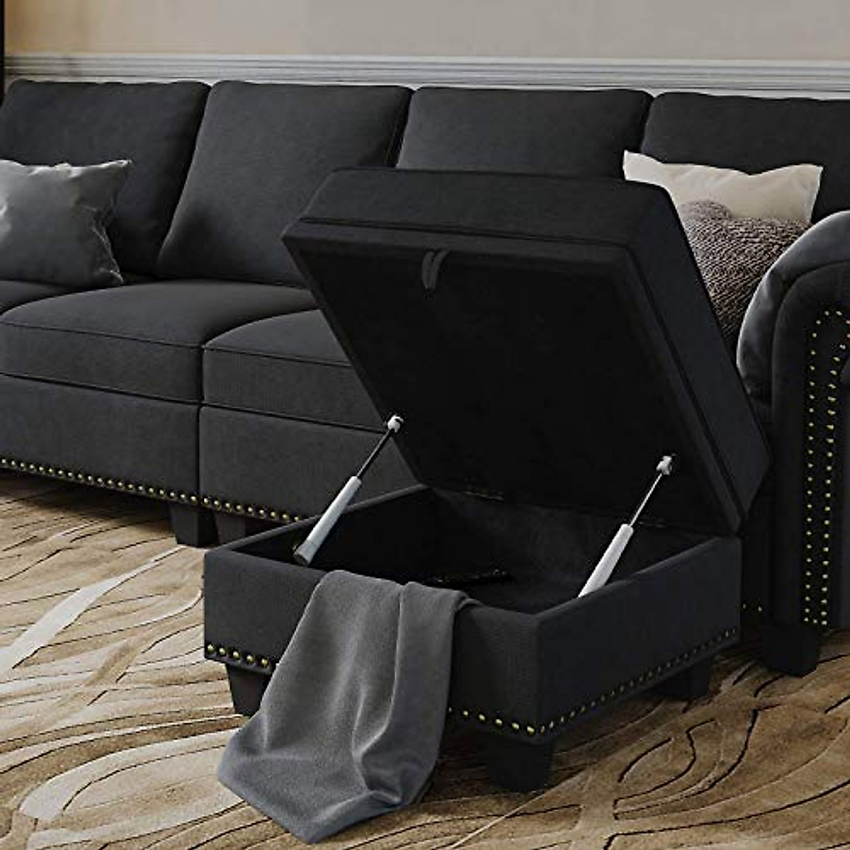 Nolany Convertible Sectional Couch L Shaped Sofa Couch with Storage Reversible Sectional Sofa for Small Space, Dark Grey
