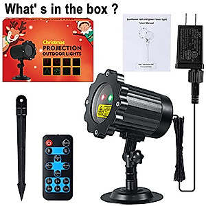Christmas Lights Projector Outdoor, Christmas Laser Lights Landscape Spotlight Red and Green Star Show with Rf Wireless Remote Christmas Decorations for Outdoor Garden Patio Wall Xmas Holiday Party