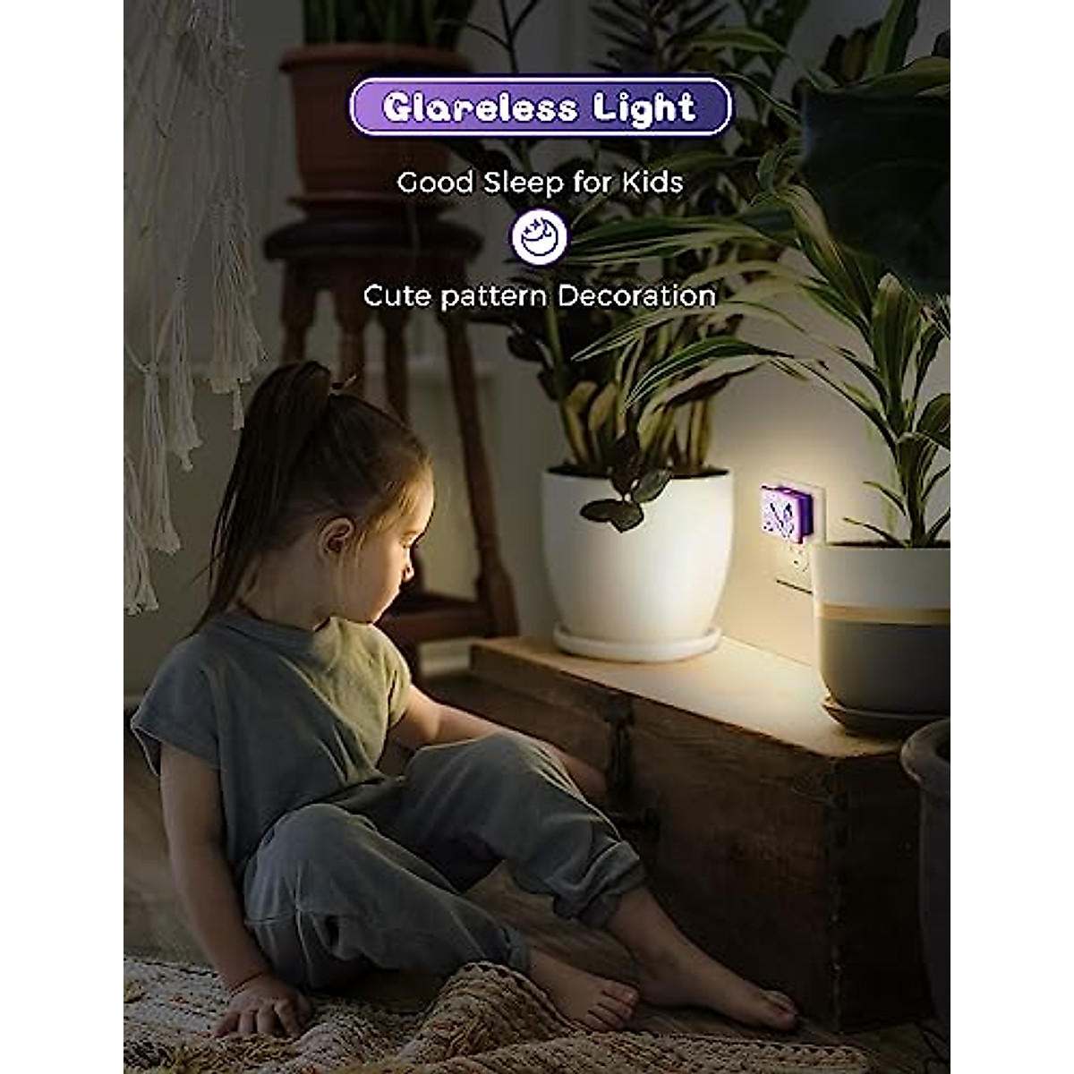 LOHAS Butterfly Night Light for Kids [2-Pack], Girls LED Wall Decor, Plug into Wall Lights, Dusk-to-Dawn Sensor, Cute Nursery Plug in Nightlight, for Kids Room, Bathroom, Bedroom Décor, Children Gift