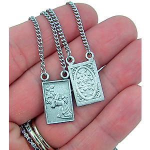 Devotional Scapulars Pewter Scapular Medals with Stainless Steel Rhodium Finished Chain, 18 Inch