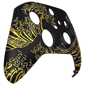 eXtremeRate The Great Golden Wave Off Kanagawa - Black Housing Shell for Xbox Series X & S Controller Model 1914, Custom Replacement Cover Faceplate for Xbox Core Controller - Controller NOT Included