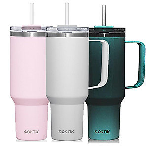 COKTIK 40 oz Tumbler With Handle and Straw Lid, Vacuum Insulated Travel Coffee Mug Stainless Steel Insulated Cup for Beverages, Leak-proof, Cupholder Friendly(Grey)