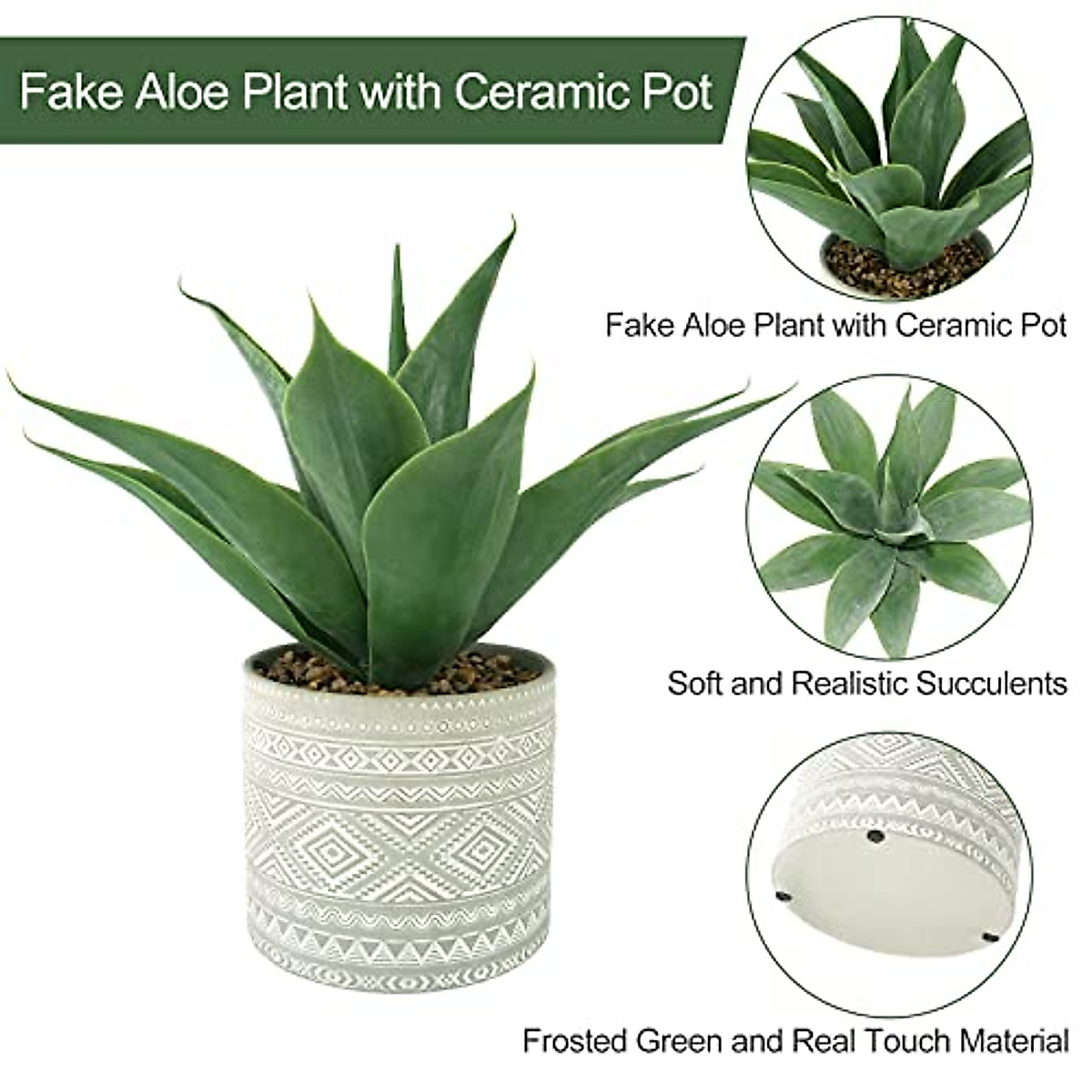 Hisow Artificial Potted Plants, 13.8" Artificial Succulent Fake Aloe, Large Faux Aloe Plant in Pot for Home Office Room Badroom Garden Decor (Grey)
