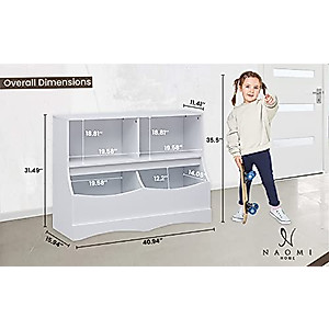 Naomi Home Nancy Stylish Storage Delights Toys Find Their Home Kids Storage with Bookshelves, Multifunctional Toy Organizer Kids' bookcases, Cabinets & Shelves for Playroom, Nursery, White