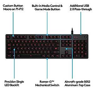 Logitech G413 Backlit Mechanical Gaming Keyboard USB Passthrough Carbon (Renewed)