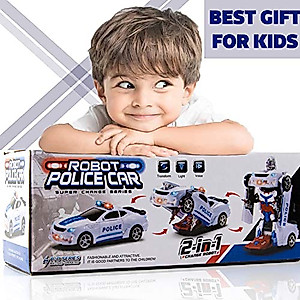 Toysery Transforming Robot Police Car with Light, Smart Robot Police Cars for Kids , Race Car to Robot Toy Transforming Toys for Boys, Bump and Go Toddler Car Robot Toys for Boys Age 7 to 9