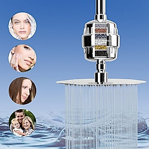 NearMoon Filtered Shower Head, High Pressure 8″Round Rain Shower Head and 5 settings Handheld Shower Filter Combo with Self-adhesive Holder/1.5M Hose -1 Replaceable Filter Cartridge (Chrome Finish)