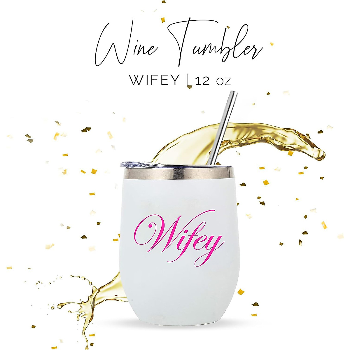 Your Dream Party Shop Wifey Tumbler, White Stainless 12oz Steel Wine Mrs Tumbler with Lid and Straw, Wifey Gifts, Mrs Cup, Perfect Future Bride Tumbler or Cool Bridal Shower Gift for the Bride To Be!