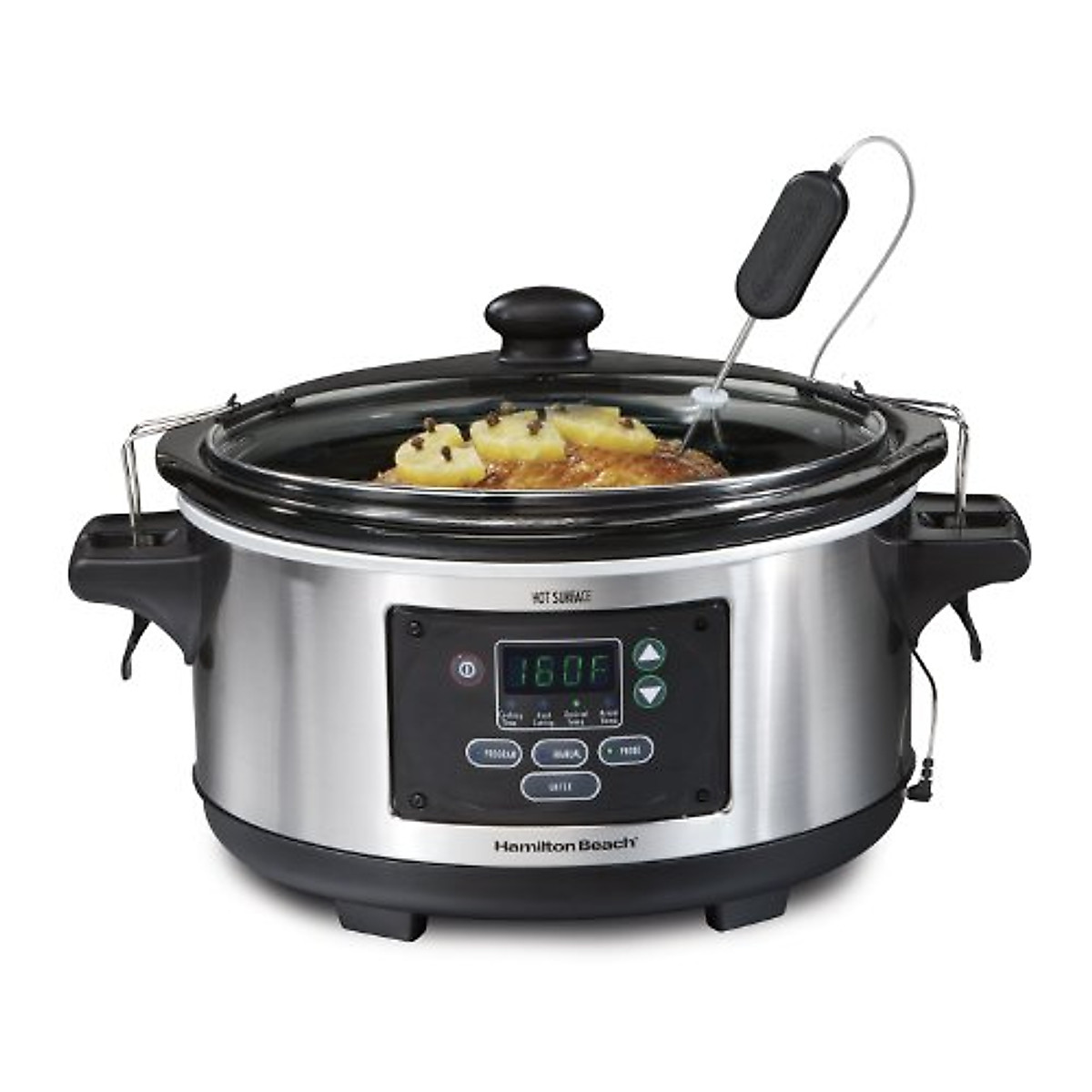 Hamilton Beach Portable 6-Quart Set & Forget Digital Programmable Slow Cooker, Stainless Steel & Air Fryer Lid, Fits 6 Quart Oval Slow Cooker Crock, BLACK