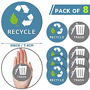 8 Pieces Magnetic Recycle and Trash Logo Symbol Recycle Logo and Trash Can Magnetic Decal Recycle Trash Bin Sticker Trash and Recycling Stickers for Trash Cans Garbage Containers and Recycle Bins