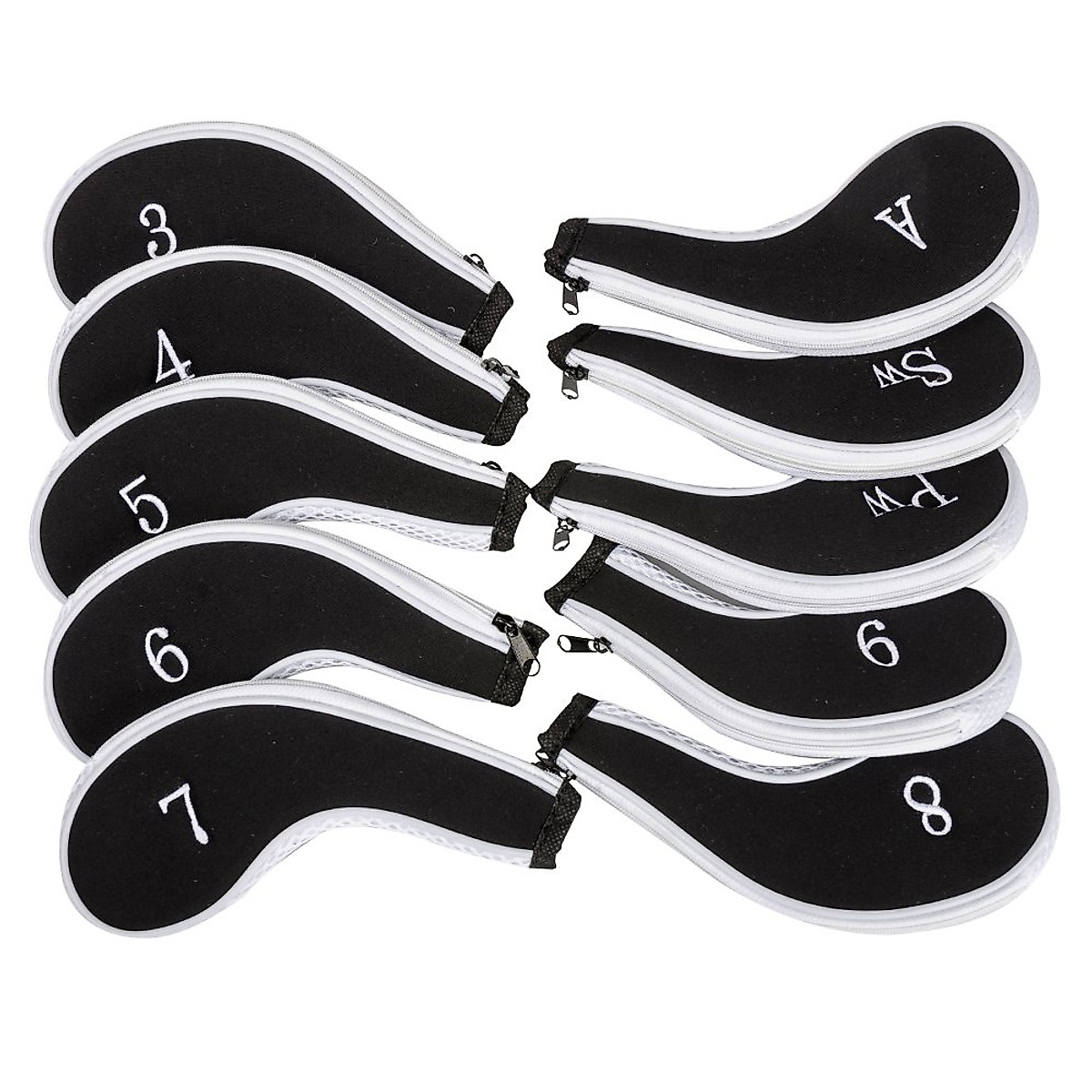 HIFROM 10 pcs Number Print Golf Headcover, Long Neck Iron Zipper Neoprene Head Covers Replacement for Most Brands 3-Sw, Golf Iron Head Covers Set Headcover