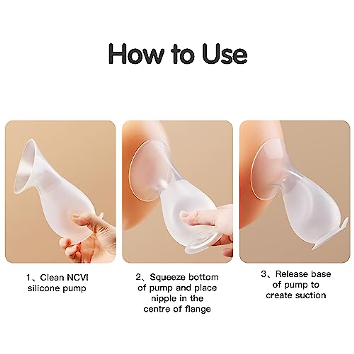 NCVI Silicone Breast Pump, Milk Collector with Suction Base, Dust Proof Cap and Stopper, Food Grade Silicone Milk Saver, BPA Free, Manual Breast Pump for Breastfeeding, 5oz/160ml
