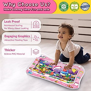 Infinno Tummy Time Water Mat for Babies, Baby Toys for 3 6 9 Months Girls and Boys Sensory Development, Pink Dolphin Style and Yellow Octopus Style