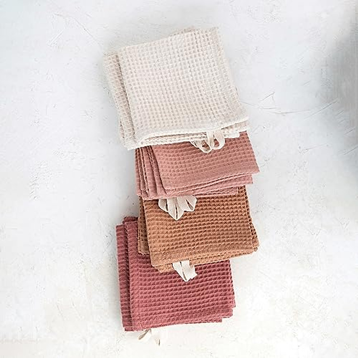 Creative Co-Op Square Woven Linen and Cotton Waffle Kitchen Multicolor, Set of 4 Dish Cloth, Multi