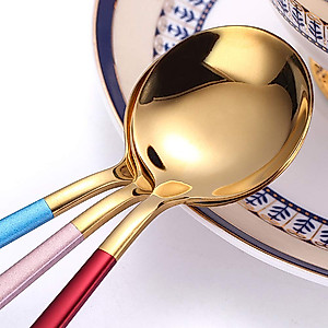 Spoons Cutlery, 18/10 Stainless Steel Korean Spoons 6 Pieces Soup Spoons (Green Gold)