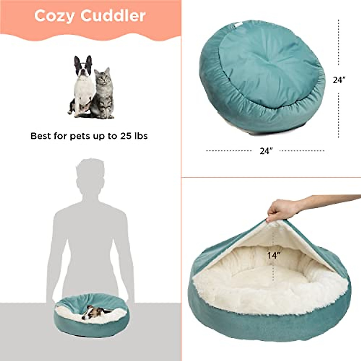 Best Friends by Sheri Cozy Cuddler Ilan Microfiber Hooded Blanket Cat and Dog Bed in Tide Pool 23"x23"