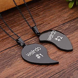 MJartoria BFF Necklace for 2-Valentines Heart Matching Necklace Best Friends Pendant Friendship Necklace Set of 2 Birthday Gifts (Black, Weirdo 1 Weirdo 2)