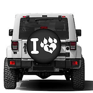 Foruidea I Love with Black Heart Paw Print Dog Spare Tire Cover Dust-Proof Wheel Tire Cover Fit Trailer, RV, SUV and Many Vehicle 17 Inch
