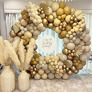 White Sand Balloons Set, 60 Pcs 12 Inch Double Stuffed Beige Boho Balloons with Metallic Chrome Champagne Nude Neutral Cream Balloon for Wedding Bridal Baby Shower Birthday Party Decorations