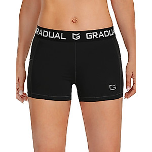 G Gradual Women's Spandex Compression Volleyball Shorts 3" /7" Workout Pro Shorts for Women (3 Pack:Black/Black/Black Pockets, Large)