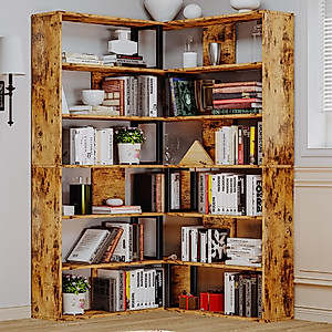 IRONCK Bookshelves 6-Tier with Industrial Large Corner Etagere Shelf Bookcases Display Storage Shelves for Home Office, Living Room, Bed Room, Vintage Brown