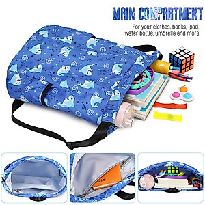 Ryushoyo Children Boy Girl Ocean Shark Print Drawstring Backpack Outdoor Casaul Portable Shoulder Bag Swim Gymsack Sack Pack Dark Blue