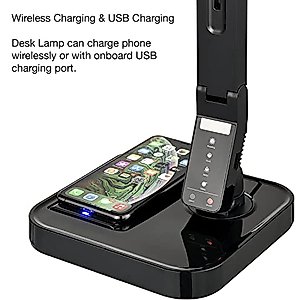 Fugetek LED Desk Table Lamp, 14W, 530 Lumens, Wireless Charger & USB Charging Port, Dimmable Eye-Caring, 5 Brightness & 4 Light Modes, Adjustable Arms, Touch Control, Auto Sleep Timer