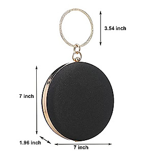 Round Evening Bag Sparkling Glitter Purse Rhinestone Top Handle for Party Cross Body Shoulder Bag for Wedding Bridal (Black)