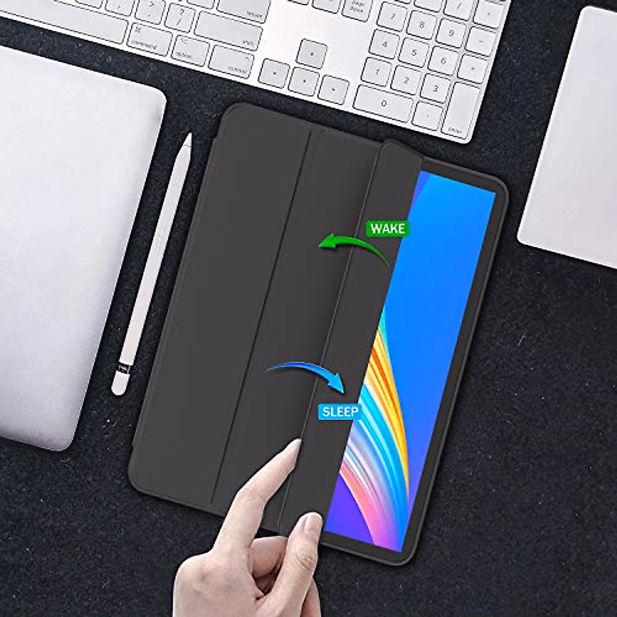 iMieet New iPad Pro 12.9 Case 2022(6th Gen)/2021(5th Gen) with Pencil Holder [Support iPad 2nd Pencil Charging/Pair],Trifold Stand Smart Case with Soft TPU Back,Auto Wake/Sleep(Black)