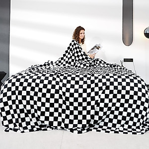 Warm Blanket Soft Cozy Throw Blanket Checkered Fleece Throw Blankets for Couch (Checkerboard Black, 50"x60")