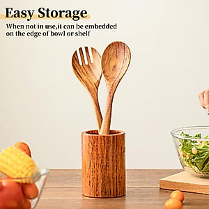 Gudamaye Acacia Wooden Salad Server Set,13 inch Salad Tongs for Serving including Salad Mixing Dinner Fork and Spoon,Long Handle Salad Server Set